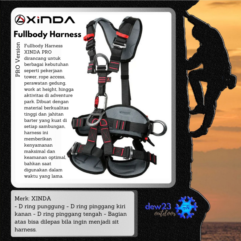 Jual XINDA BOD PRO FULLBODY HARNESS CLIMBING SAFETY WORK AT HEIGHT ROPE ...
