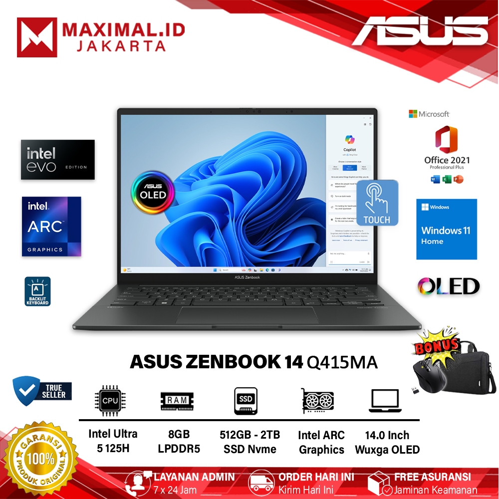 Jual Laptop ASUS ZENBOOK OLED 14 Q415MA Intel Ultra 5 125H Ram 8GB DDR5 ...