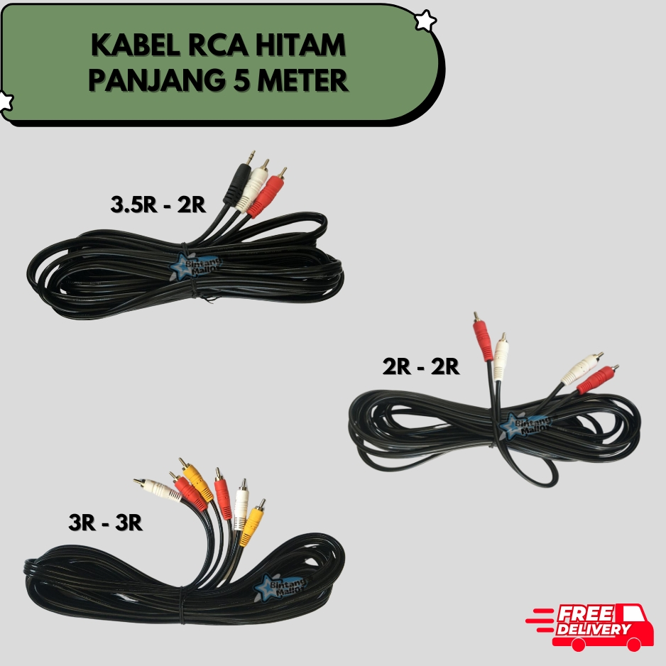 Jual KABEL RCA 5 METER JACK / JEK RCA 3R-3R / 2R-2R / 3.5R-2R HITAM MERK LONGWAY | Shopee Indonesia
