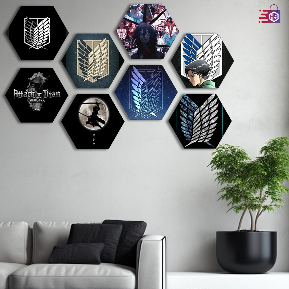 Jual Hiasan dinding hexagonal Attack on titan / poster kayu / hiasan ...