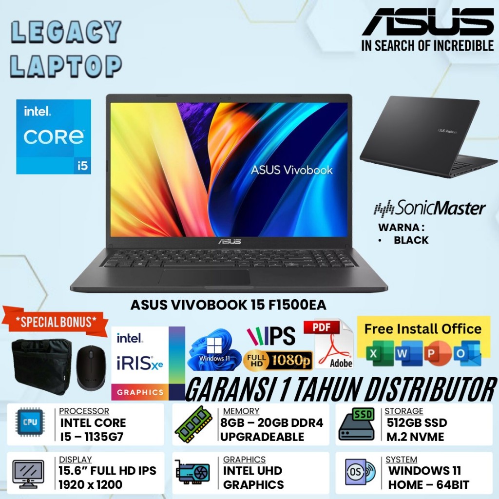 Jual Laptop Asus Vivobook 15 F1500EA Intel i5 1135G7 RAM 20GB SSD 512GB ...