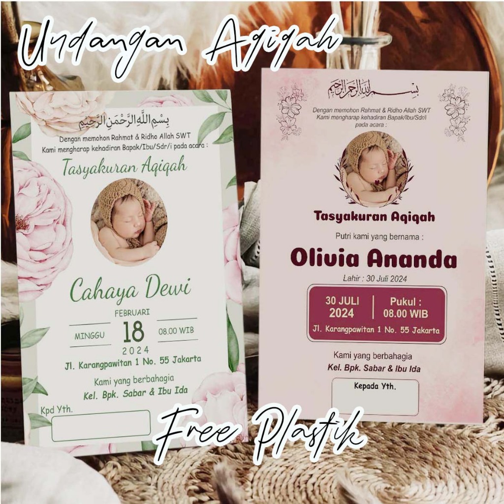 Jual cetak kartu undangan aqiqah tasyakuran kelahiran bayi / undangan ...