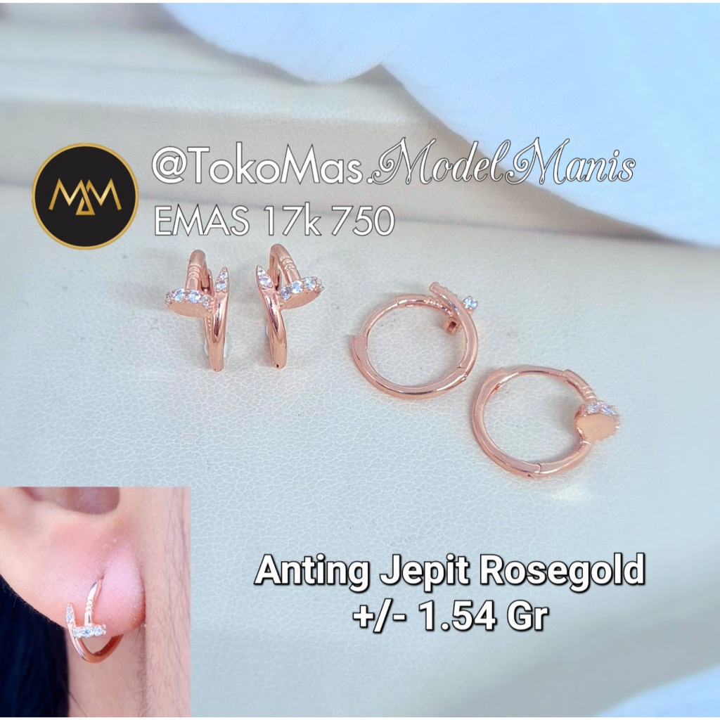 Jual Anting Jepit Lingkar Paku Rosegold 750 kadar 17k | Shopee Indonesia