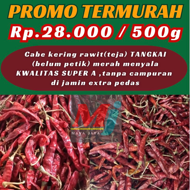 Jual cabe rawit(teja/500g)TANGKAI/cabai kering teja ASLI extra pedas ...