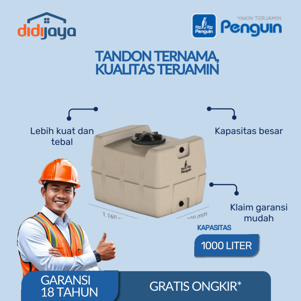 Jual Tandon Air Kotak Kubik Penguin TE 100 1000 Liter | Toren Air ...