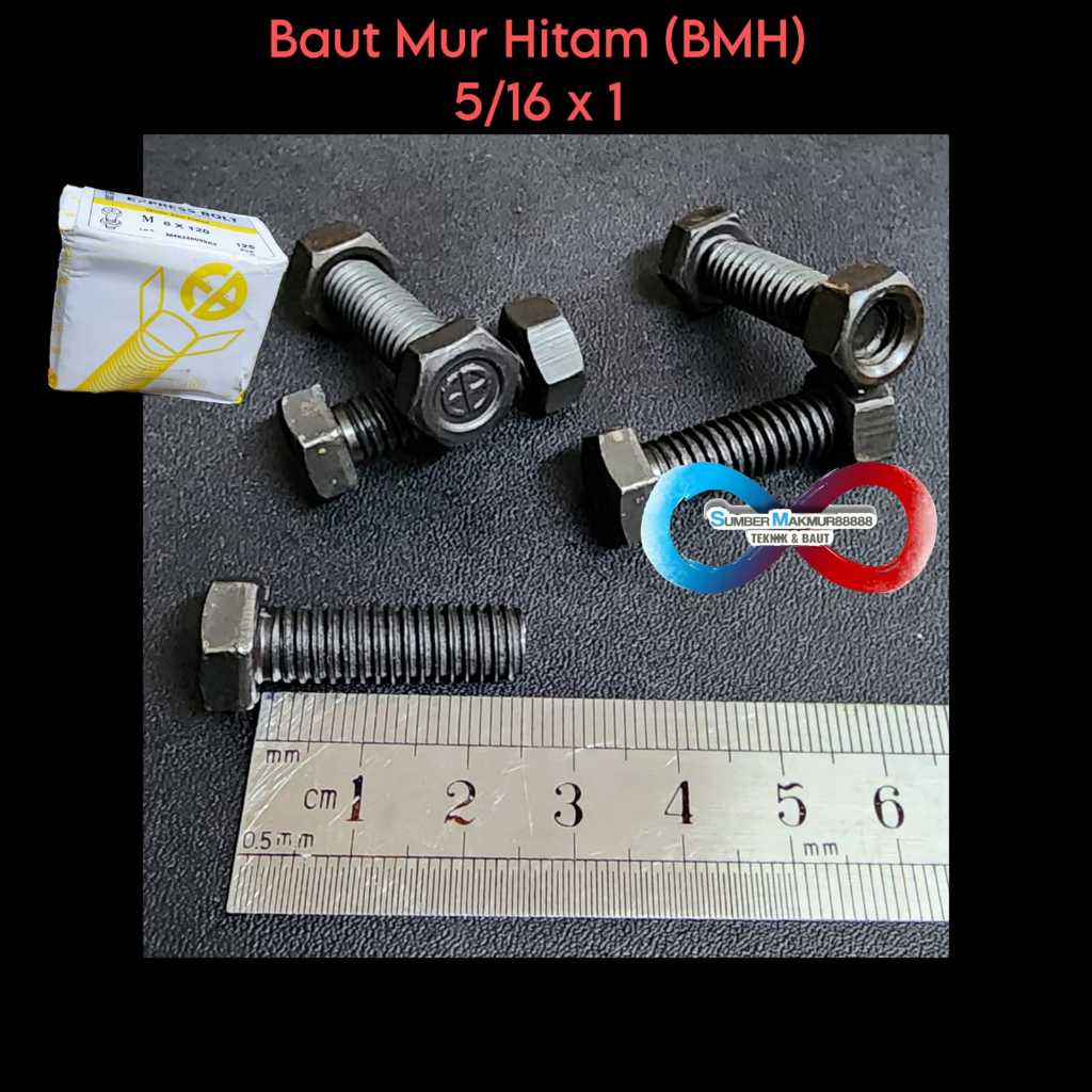 Jual BOX - Baut mur hitam (BMH) 5/16 x 1 inch ( Isi 225 pcs ) | Shopee ...
