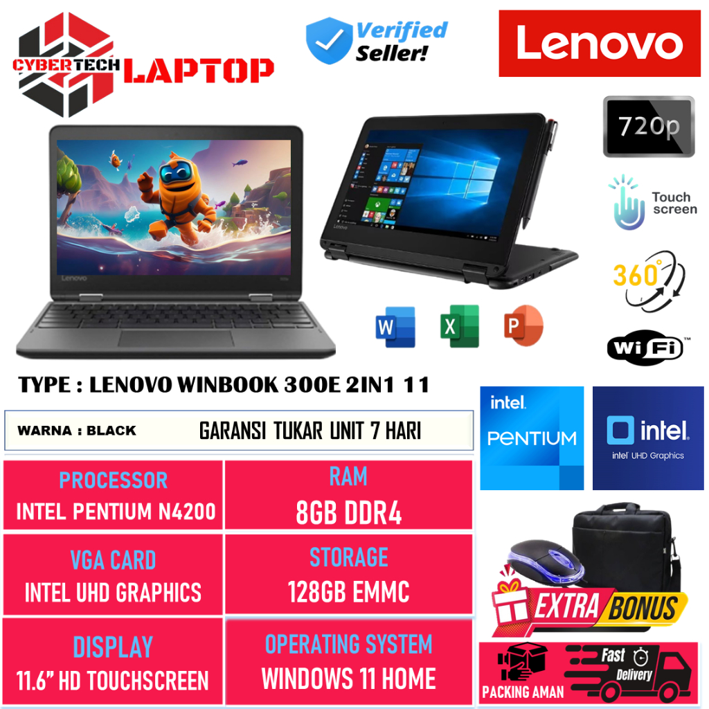 Jual Lenovo Winbook 300E 2in1 11 Intel Pentium N4200 8GB 128GB EMMC 11. ...