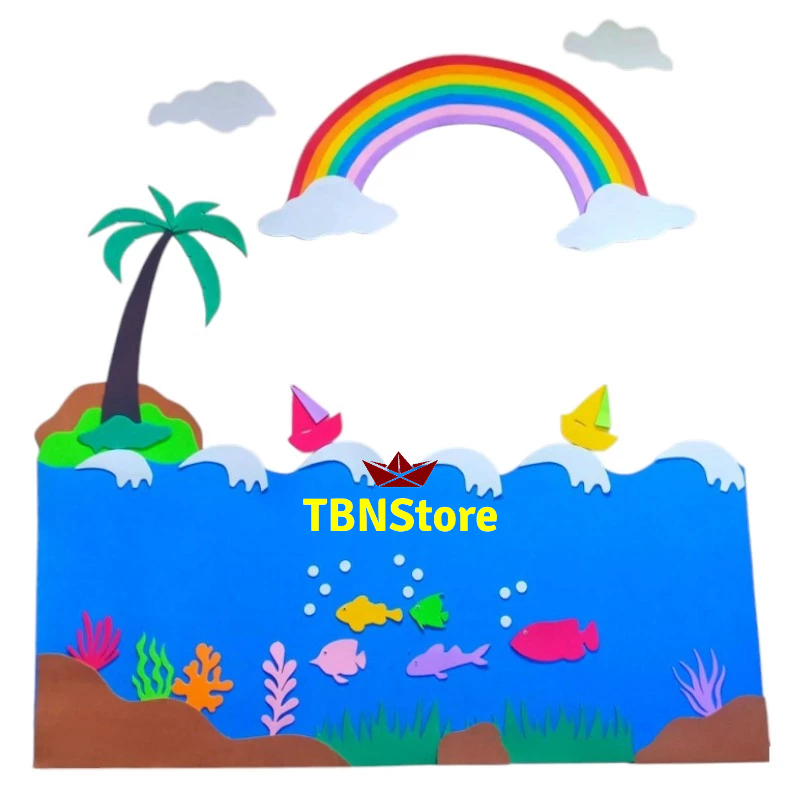 Jual Hiasan Dinding Tema Laut Ikan Pelangi Dekorasi Kelas Sekolah PAUD TK SD Pojok Baca Mading ...