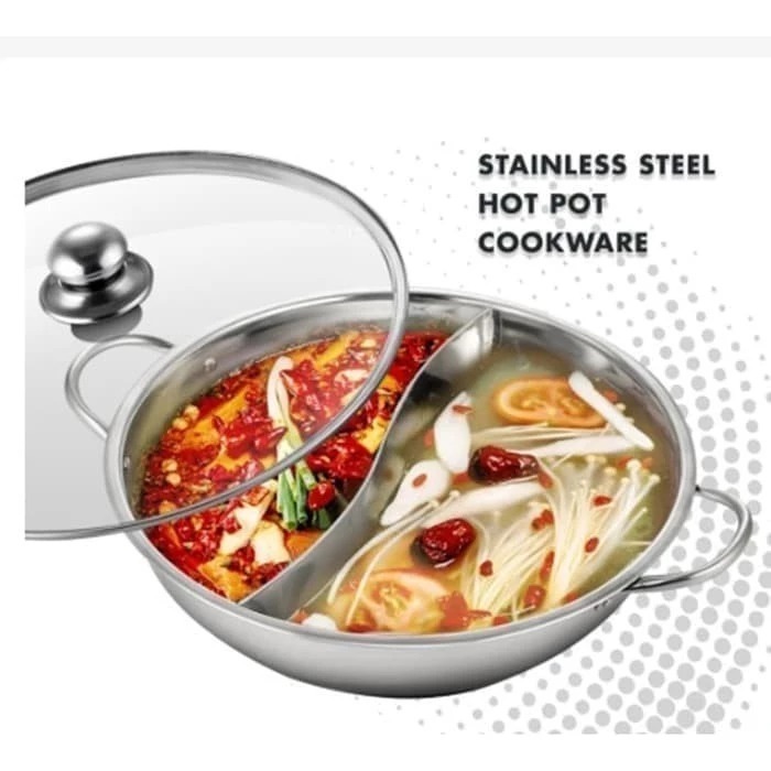 Jual Panci Shabu Sekat 2 / Panci Hot Pot Tutup Kaca / Steamboat Rebus ...