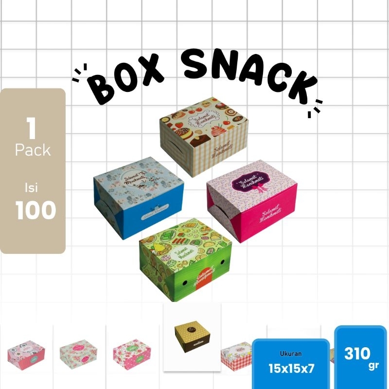 Jual 100 pcs / 15x15 / Box Snack / Dus Snack / Dus Kue / 310 gr ...