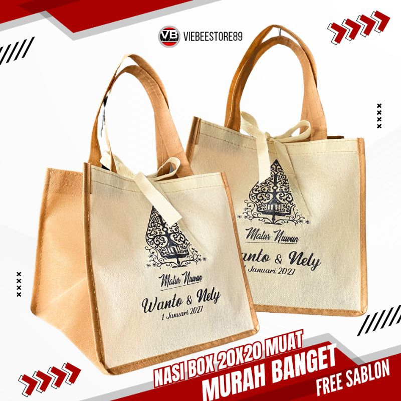 Jual TAS BOX NASI MURAH 20CM 22CM GRATIS CUSTOM SABLON NAMA DESAIN ...