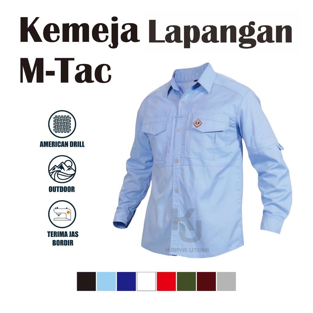 Jual Kemeja Lapangan M-tac Tactical Lengan Panjang Biru Langit Premium American Drill Formal ...