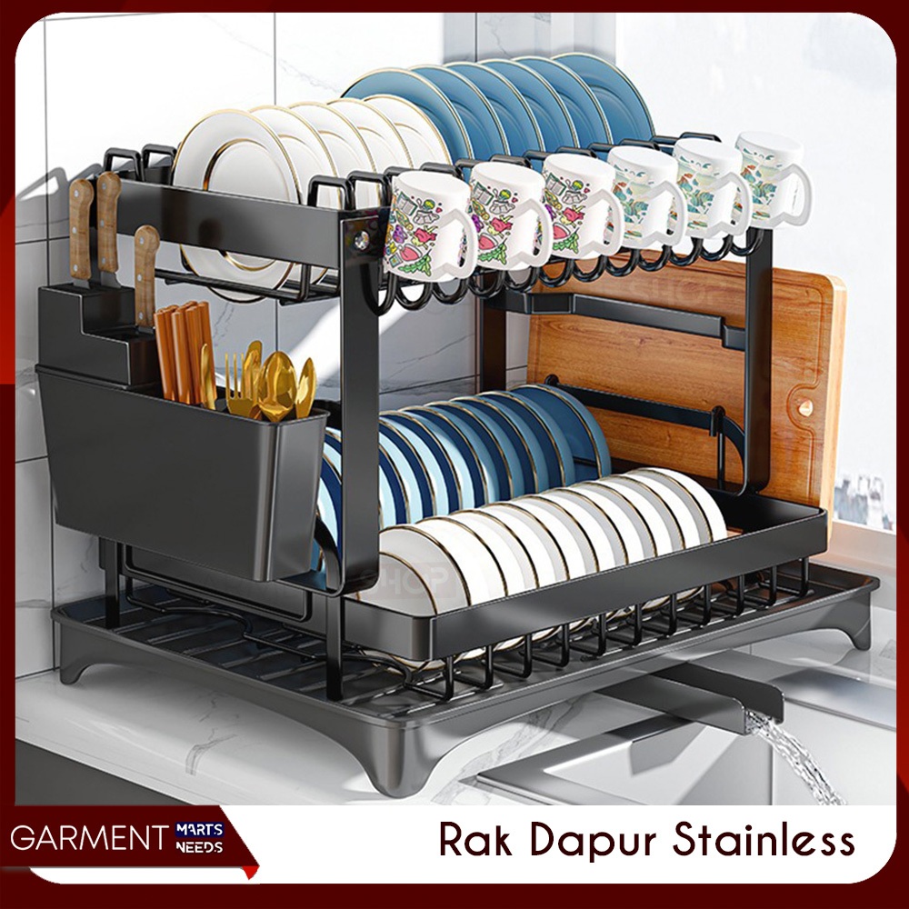 Jual Rak Piring Dapur Stainless Pengering Mangkok Rak Cangkir Dengan ...