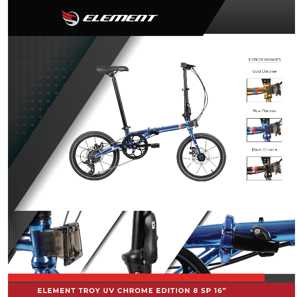 Jual Sepeda Lipat 16 inch Folding Bike ELEMENT TROY UV CHROME Edition 8 Sp 16 Inch | Shopee ...