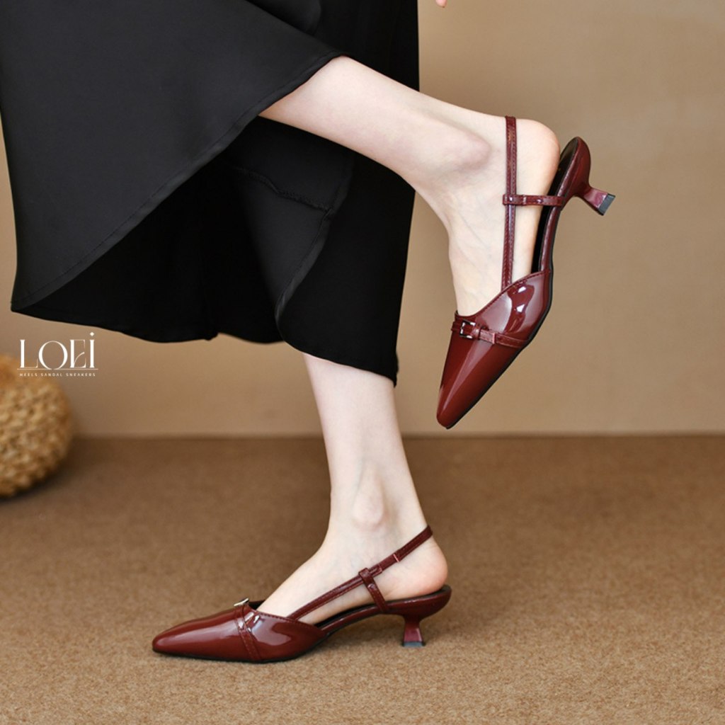 Jual LOEI Shiny Sepatu Lancip Elegant Heels Slingback Pointy Terbaru ...