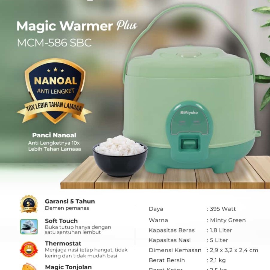 Jual Miyako MCM 586 SBC Magic Warmer Plus Penanak Nasi 1.8 Liter ...