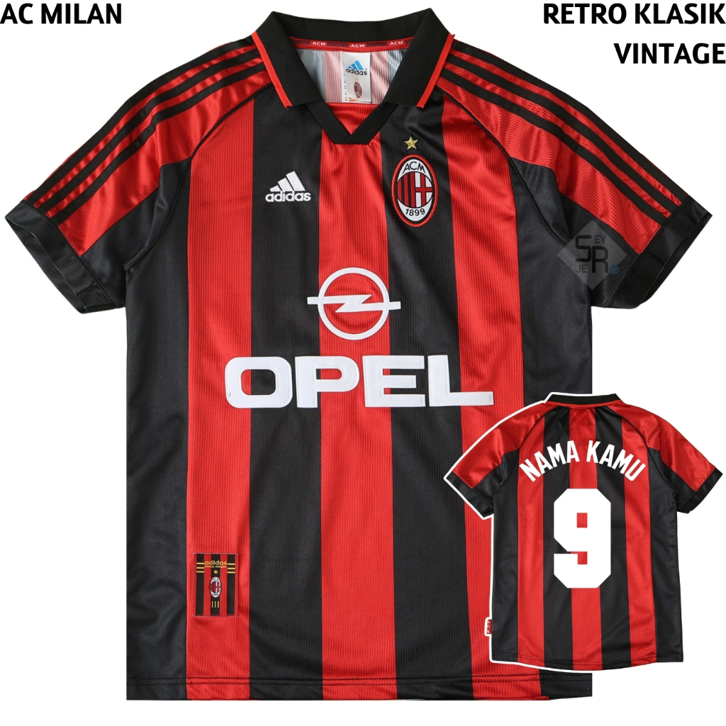 Jual Jersey Ac Milan retro 1998 1999 Home Baju Bola merah Vintage srjersey | Shopee Indonesia