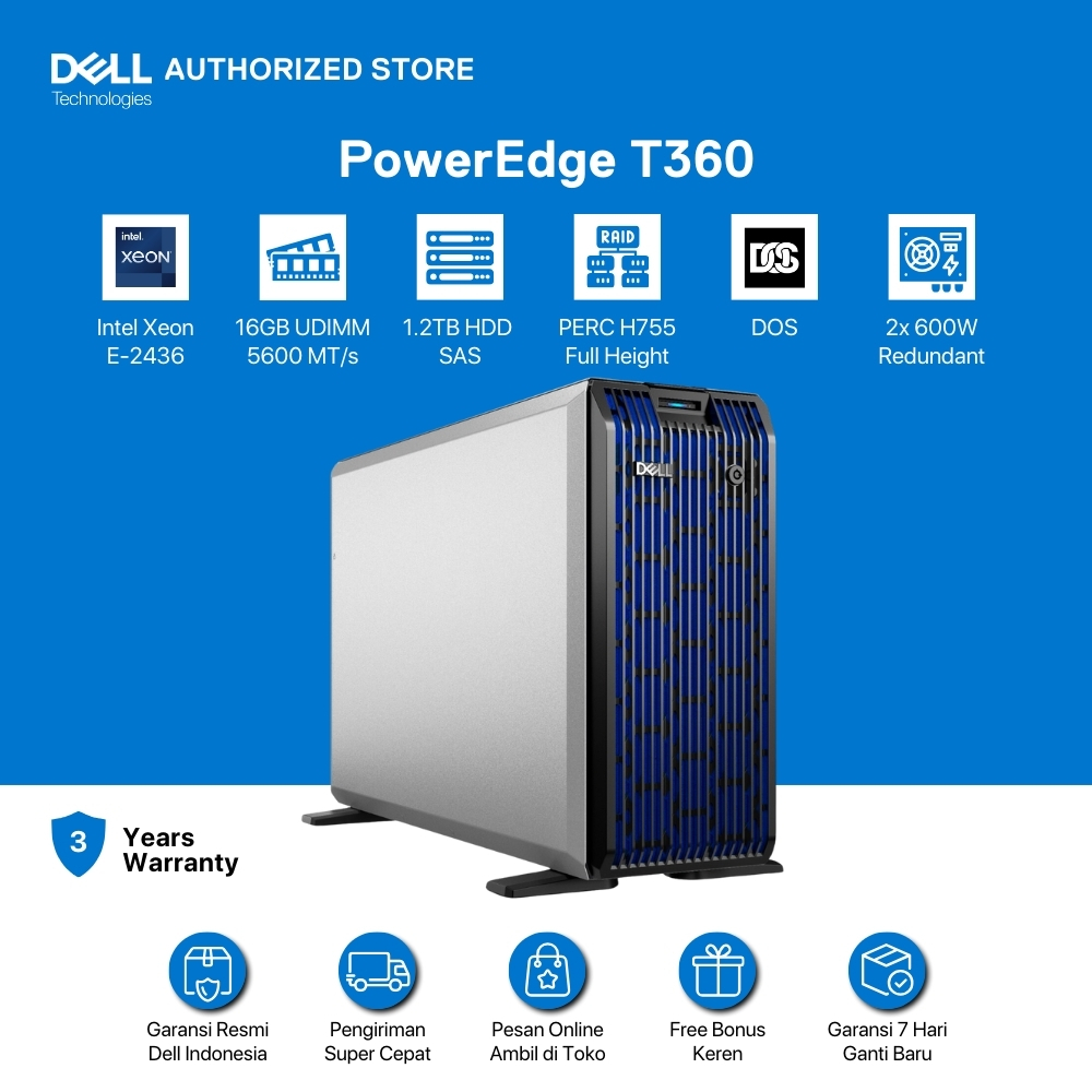 Jual Dell PowerEdge T360 Server [E-2436-16GB-1.2TB SAS-DOS-3YR] DELL ...