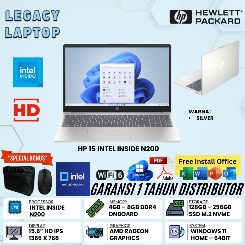 Jual Laptop HP 15 Intel Core N200 RAM 16GB 256GB SSD 15.6 Inch Windows ...