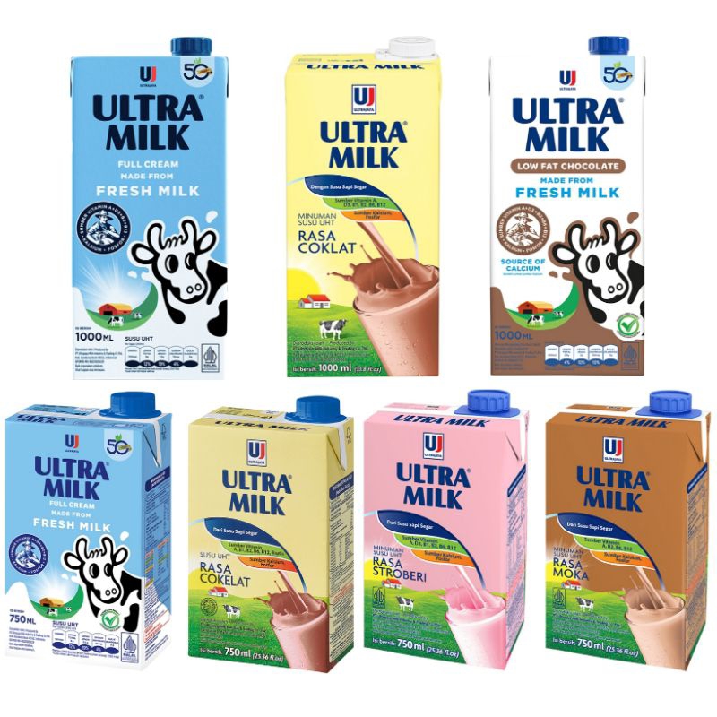 Jual (instant saja) Ultra Milk susu UHT Plain Full cream strawberry Coklat Low Fat mocca besar ...