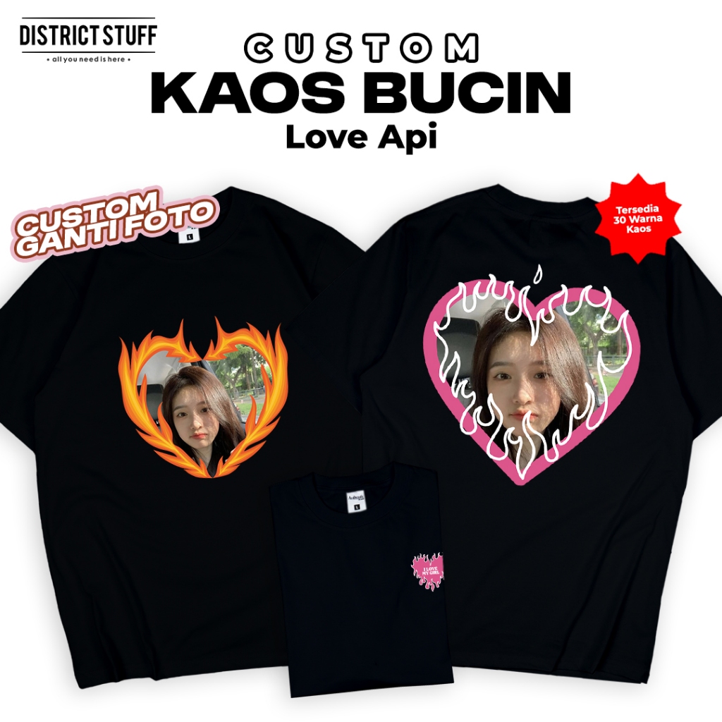 Jual Kaos Sablon Custom Foto Bucin Love Api Pria Wanita Baju Couple ...