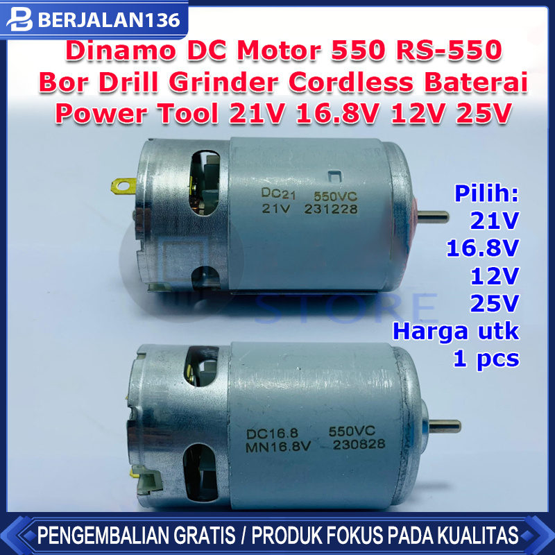 Jual RS550 Motor Dinamo DC 12V 16,8V 21V 25V Motor RS-550 High speed Pengganti Bor Baterai ...