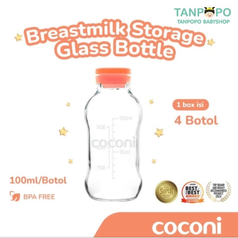 Jual COCONI Breastmilk Storage Glass Bottle 4pcs ( Botol Kaca Asi 100ml ...