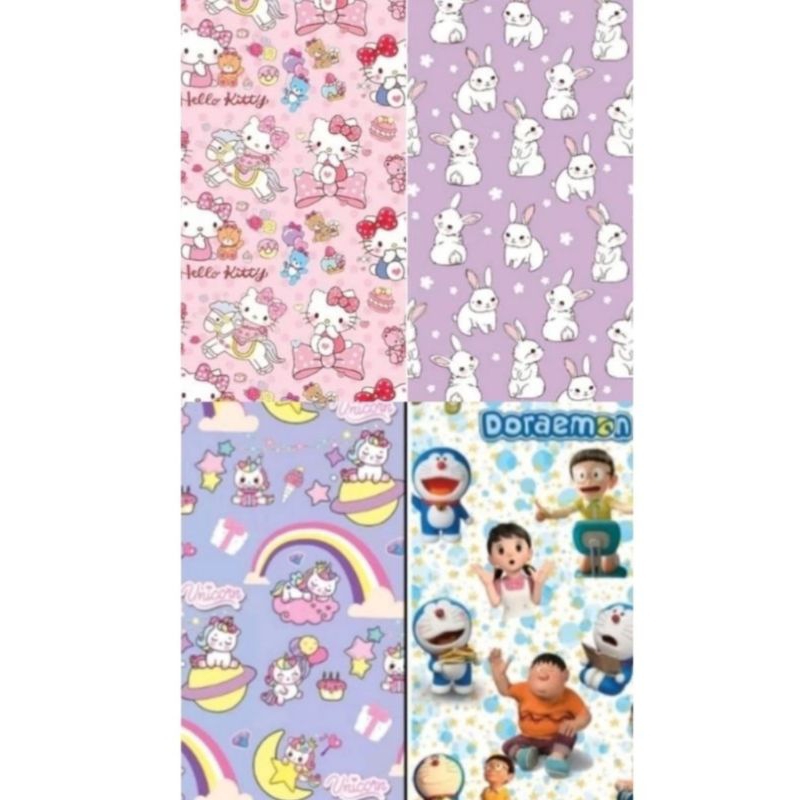 Jual KERTAS KADO MURAH MOTIF HELLO KITTY KELINCI UNICORN DORAEMON ...