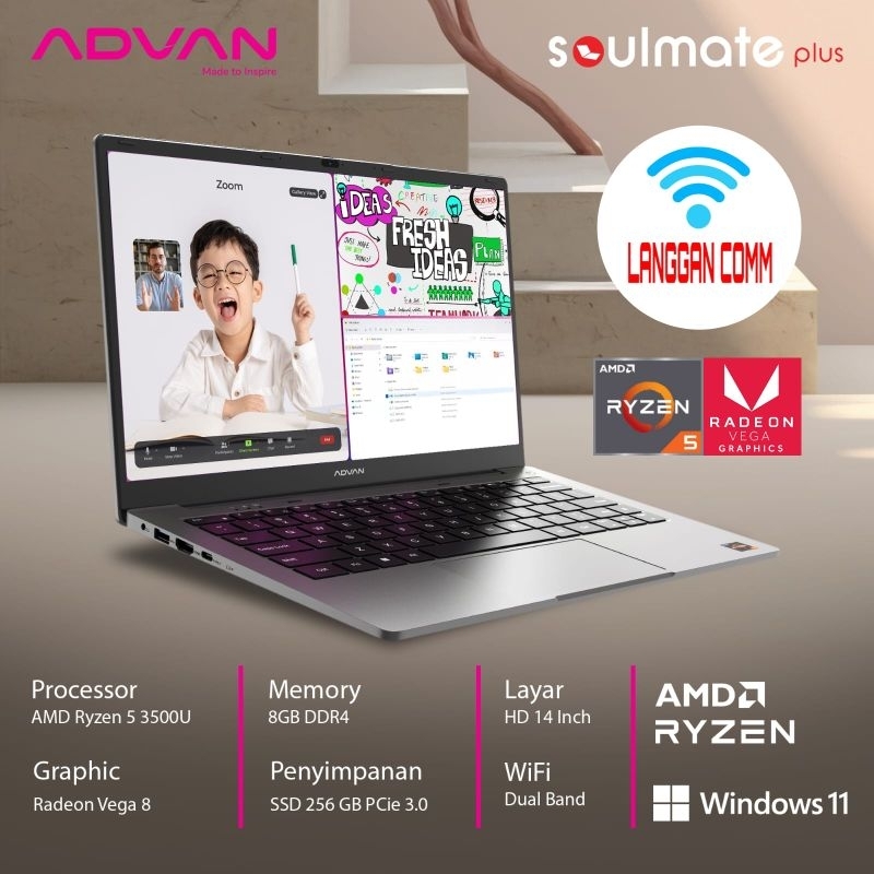 Jual Advan Soulmate Plus AMD Ryzen 5 3500U Ram 8GB 256GB SSD Windows 11 ...