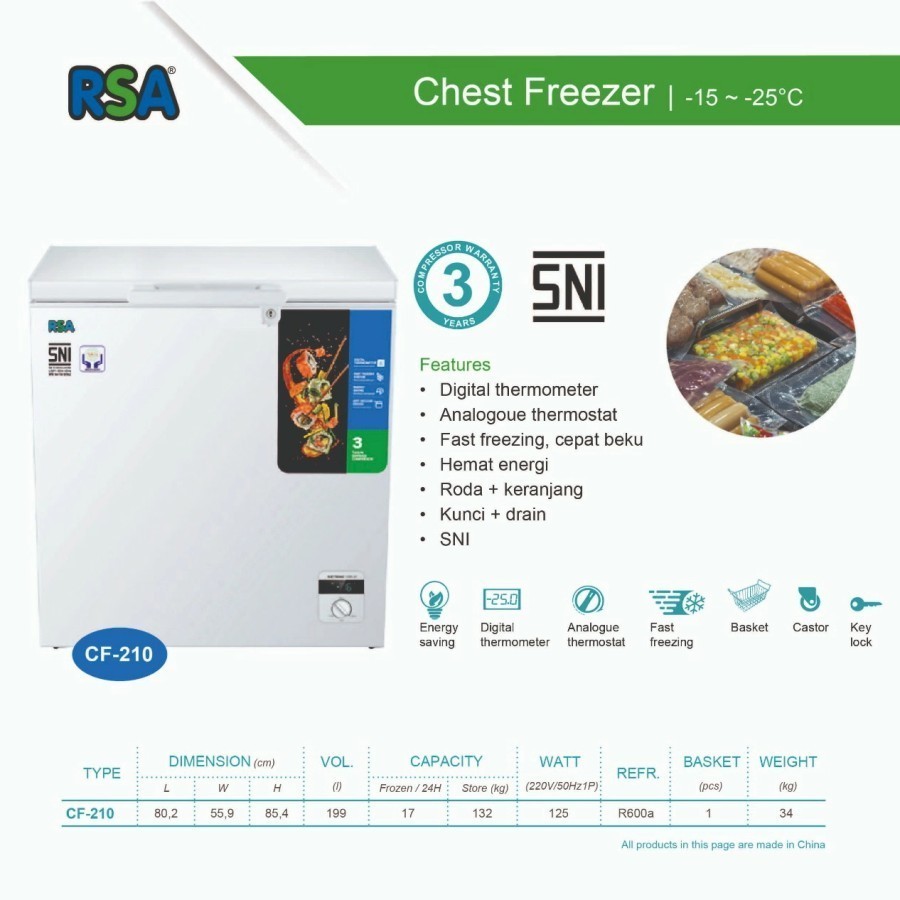 Jual FREEZER RSA CF-210 CHEST FREEZER [ 199 LITER ] FREEZER BOX ...
