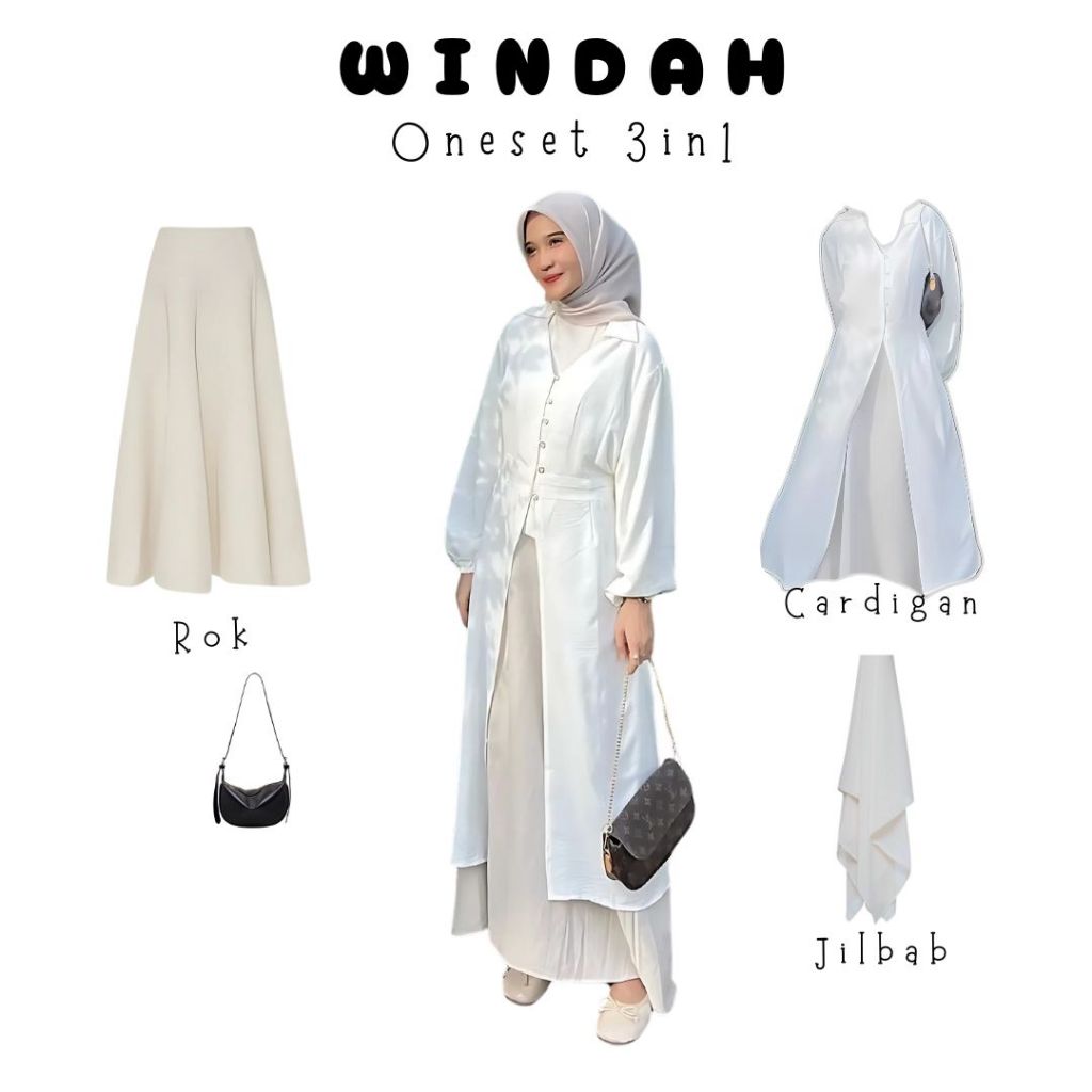 Jual one set outer outwear cardigan tunik putih rok putih hyget jilbab ...