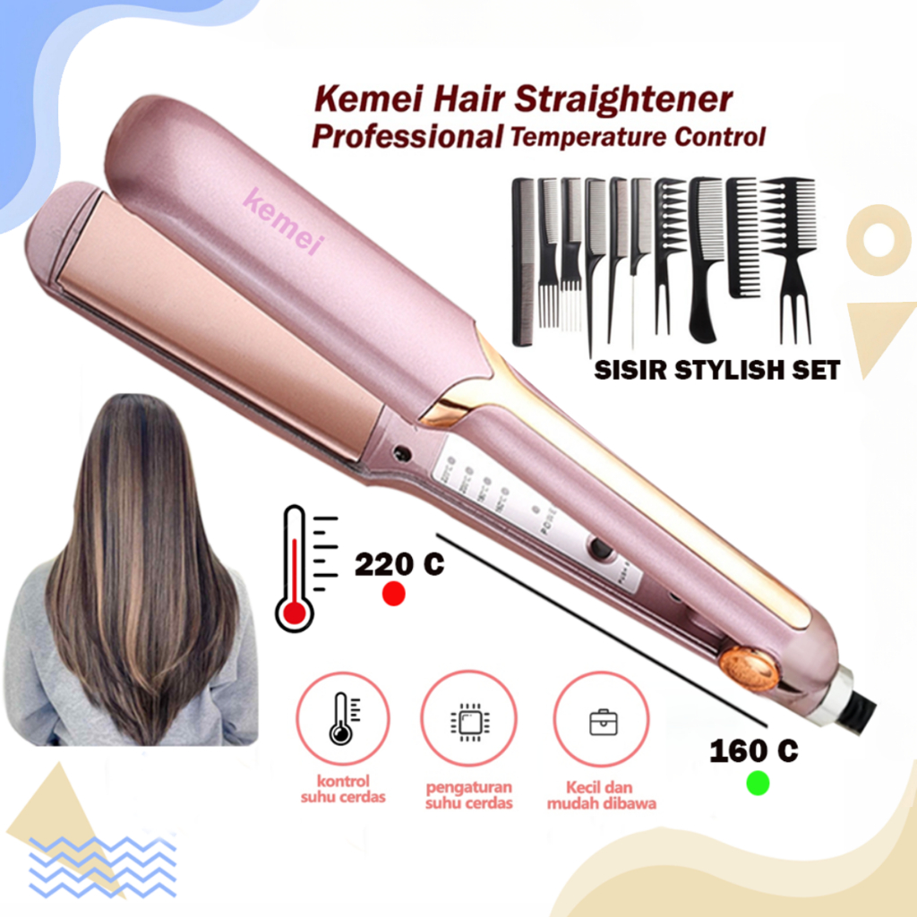Jual Catok Rambut Kemei Professional Straightener Plat Lebar dengan ...