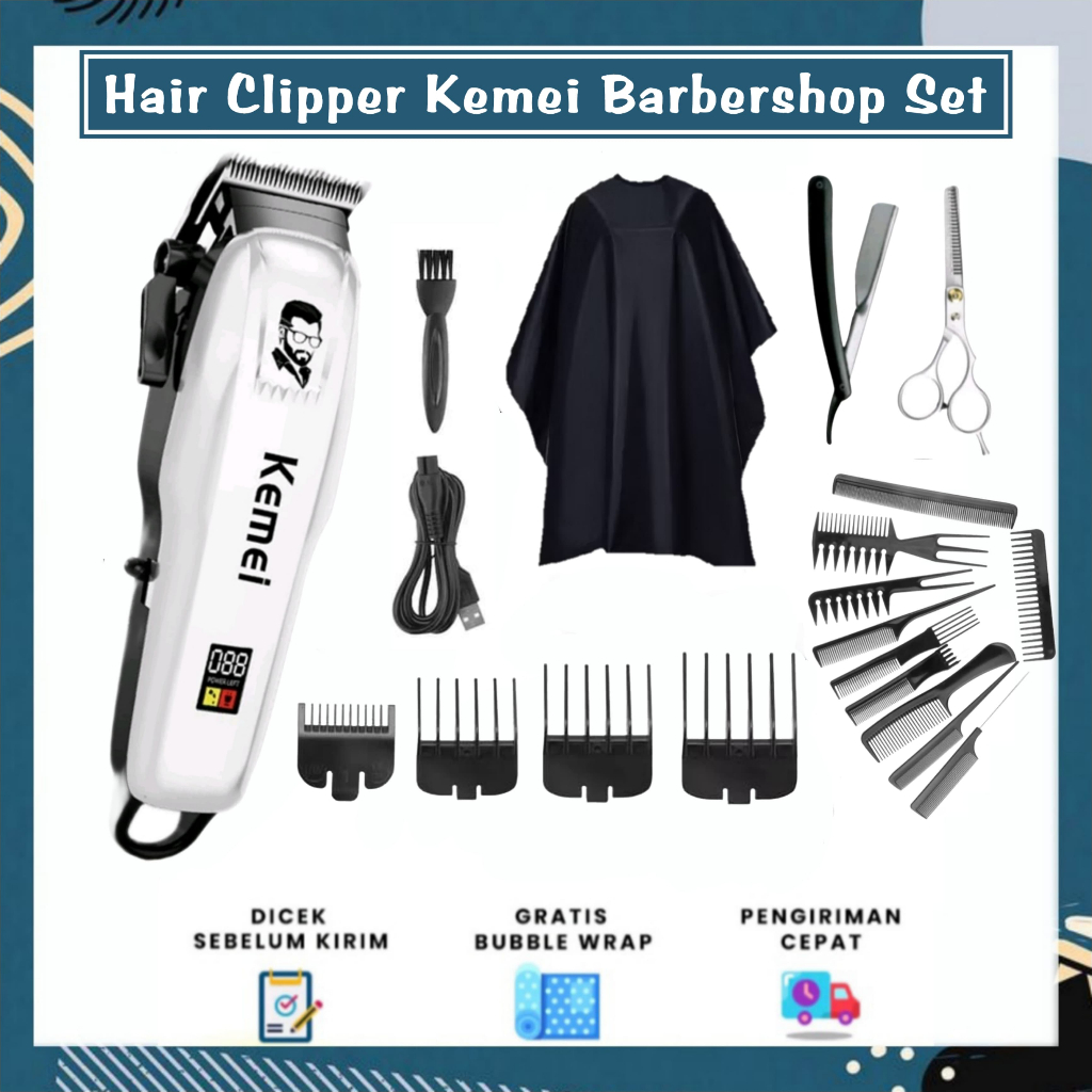 Jual Kemei barbershop Set Mesin Cukur Rambut Elektrik Profesional Lengkap gunting sasak ...