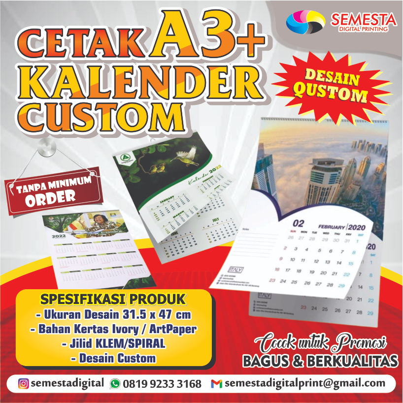 Jual CETAK KALENDER CUSTOM A3+ / JILID KLEM/SPIRAL | Shopee Indonesia