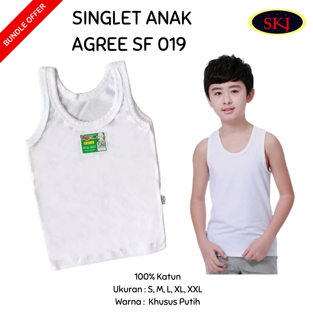 Jual [ISI 3] Singlet AGREE Kids SF 019 Putih Polos / Kaos Dalam Anak Ukuran S-XXL / Pakaian ...