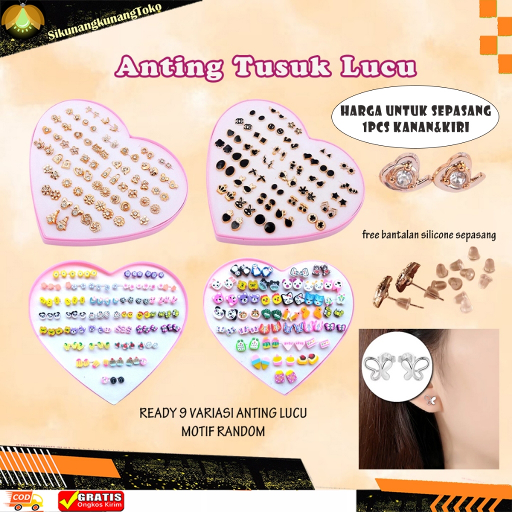 Jual (skn) ANTING LUCU ANAK DAN DEWASA - GOLD, SILVER, FLOWER- ANTING ...