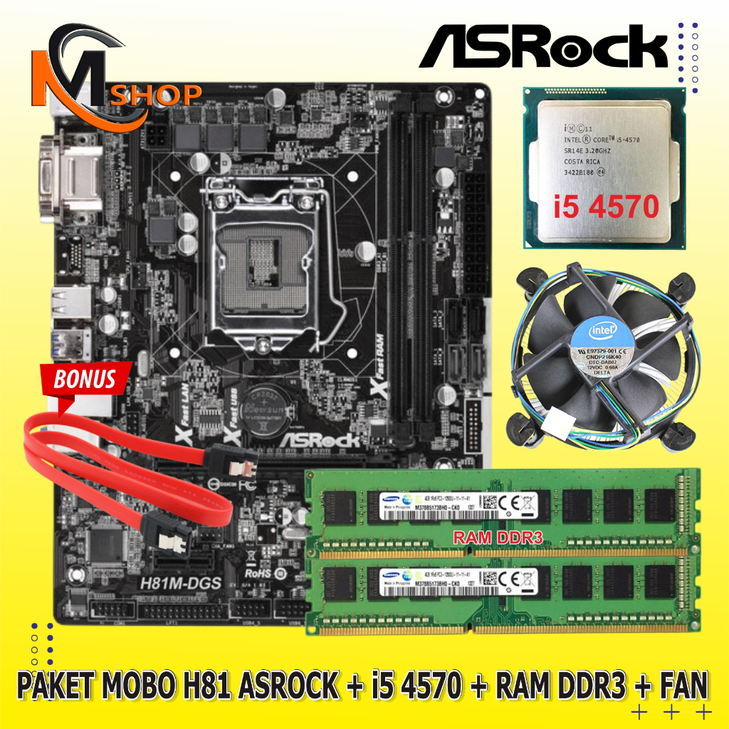 Jual Paket Motherboard Mobo Intel H81 LGA 1150 DDR3 + Processor Core i5 4570 + Fan | Shopee ...