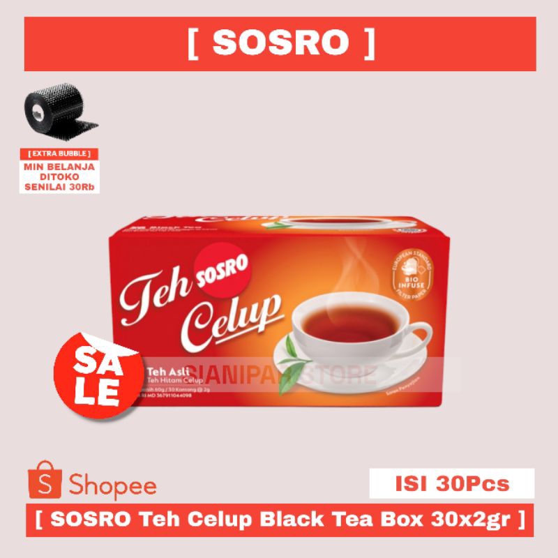 Jual SOSRO Teh Celup Black Tea Box 30x2gr | Shopee Indonesia