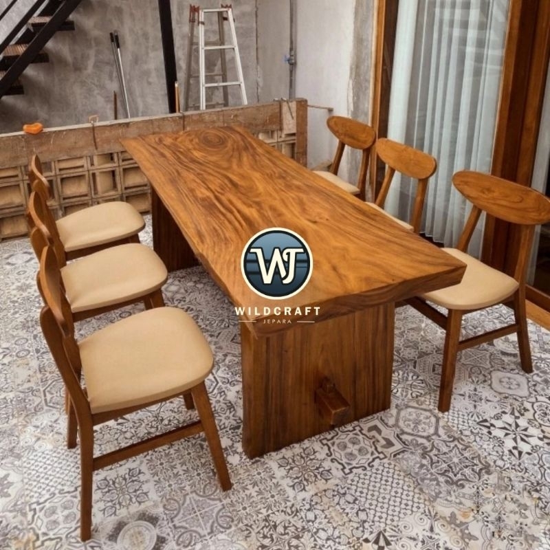 Jual SET MEJA MAKAN 2 METER 6 KURSI ROPAN JATI FINISHING | Shopee Indonesia
