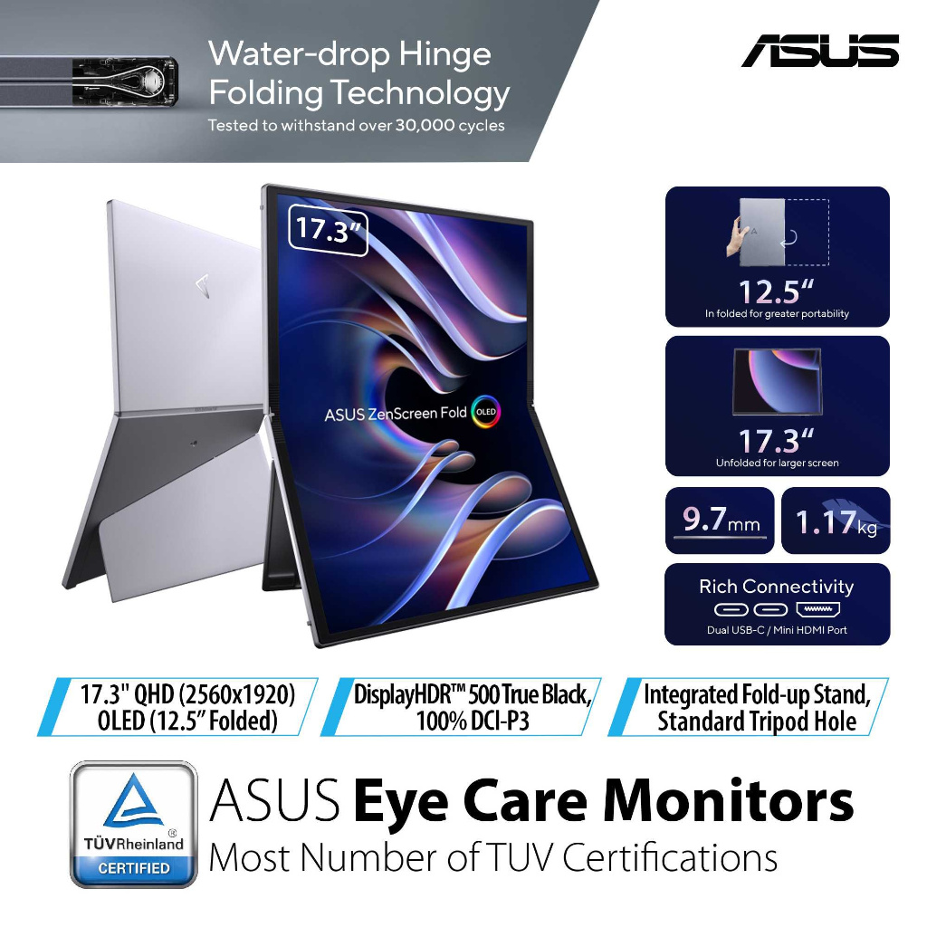 Jual ASUS ZenScreen Fold OLED MQ17QH Portable Monitor 17.3-inch QHD ...