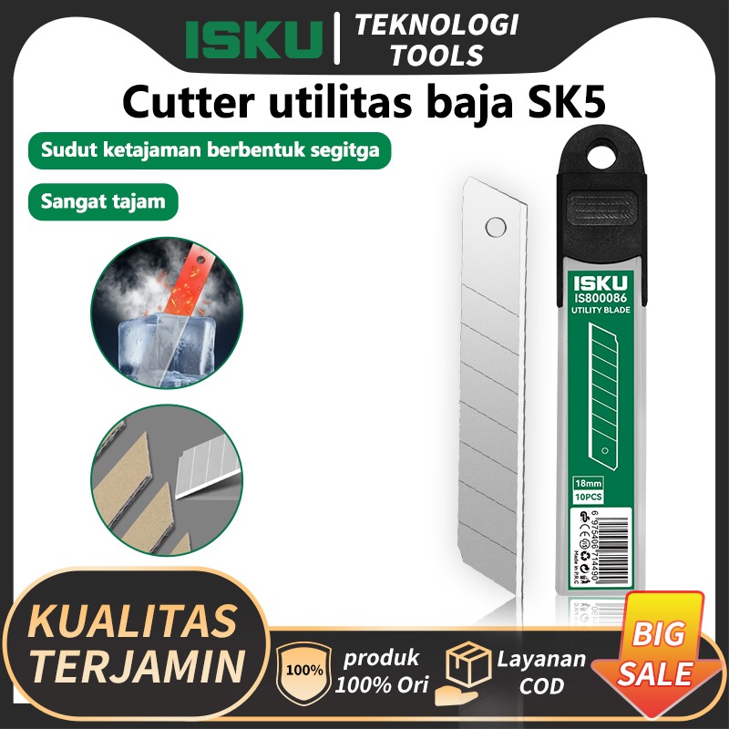 Jual ISKU Cutter Blade Isi Ulang Cutter SK5 10 pcs perkakas Tajam Dan Anti Karat Isi Ulang Pisau ...