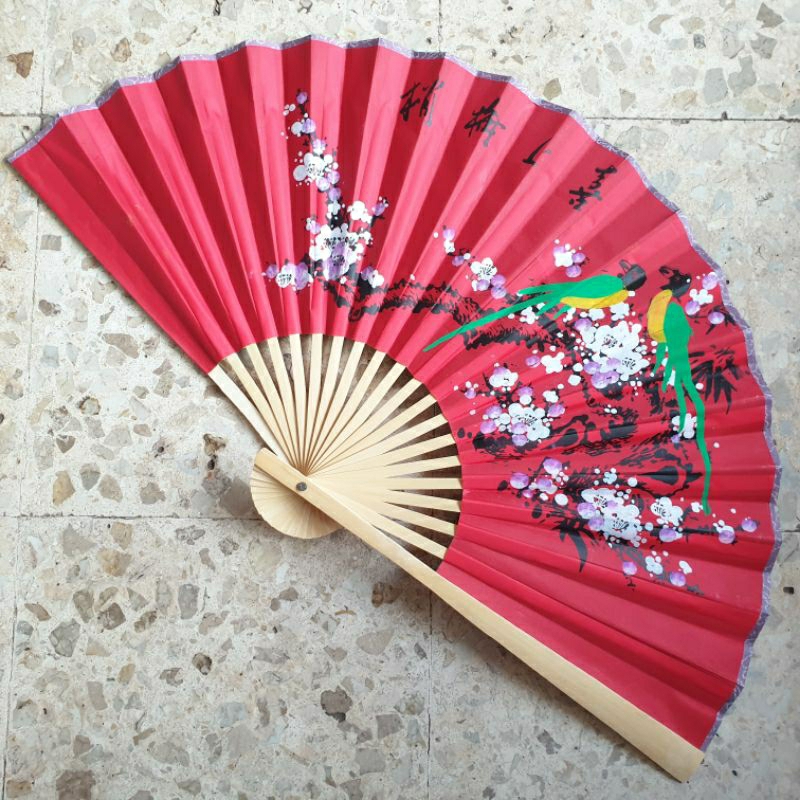 Jual Kipas Besar Merah Bunga Sakura Meihwa Dekorasi 50 Cm Imlek Cina ...