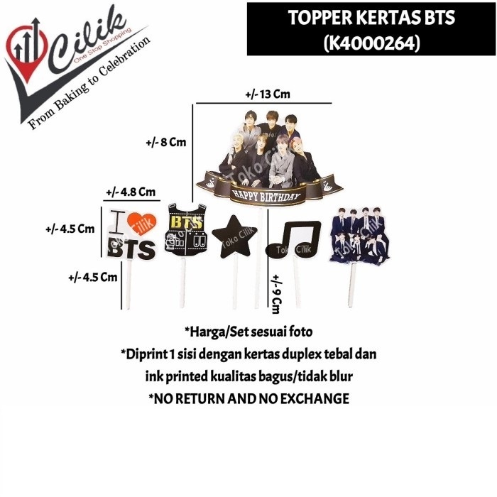 Jual topper+kertas+BTS+korea+tusukan+cake+kue+tumpeng+puding+bento ...