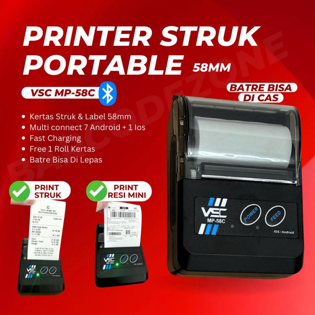 Jual PRINTER THERMAL BLUETOOTH VSC MP-58C RPP02 58MM SUPPORT MOKA ALAMAT - PRINTER KASIR ...