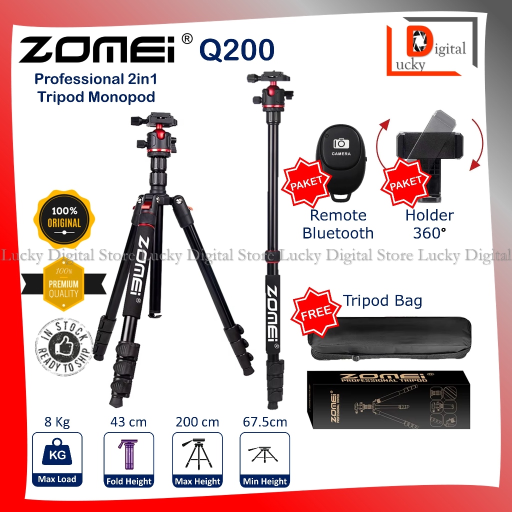 Jual ZOMEi Q200 Tripod Monopod 2 in 1 Ballhead Portable Professional ...