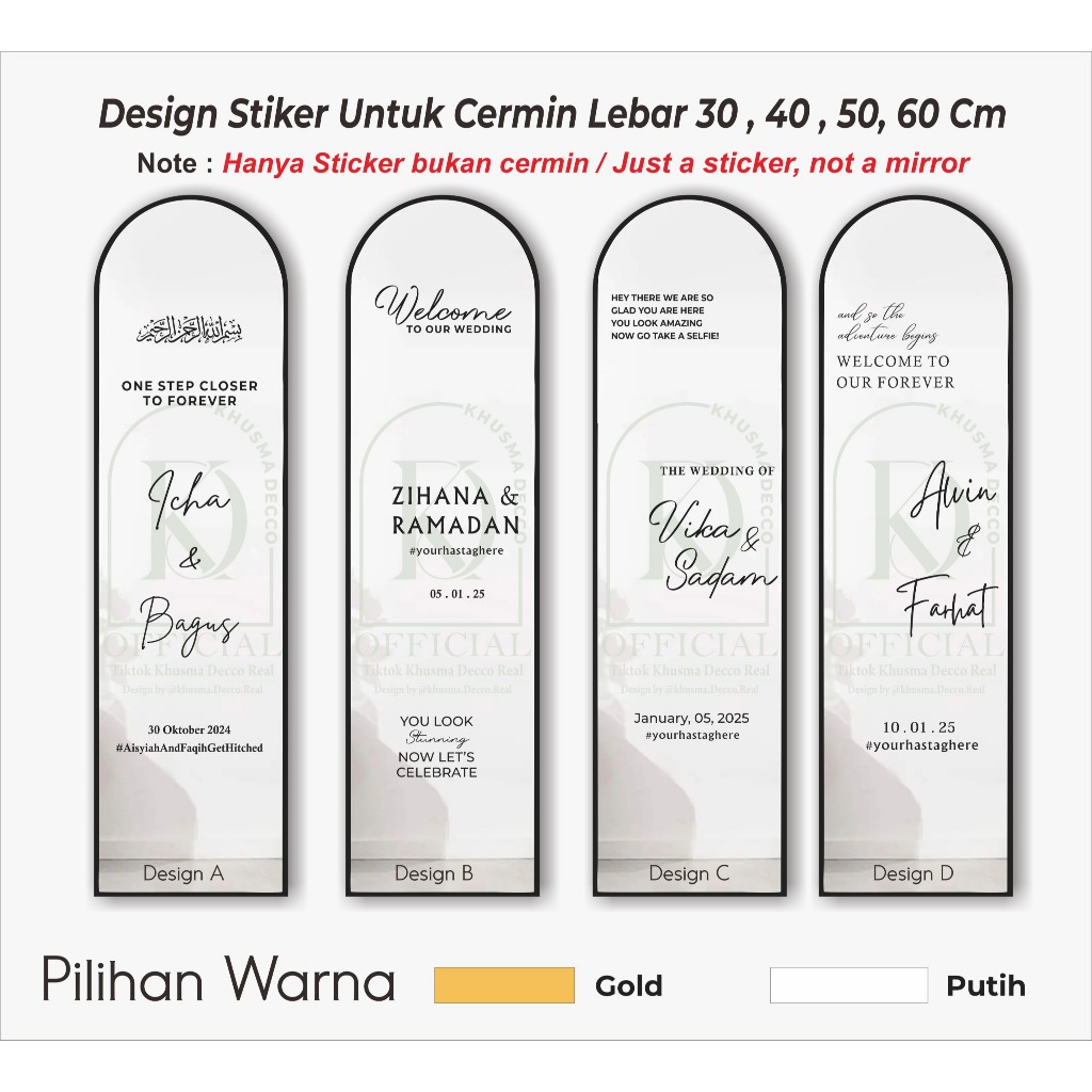 Jual Premium Stiker Wedding Sign Mirror Stiker Sign Wedding Stiker Kaca ...