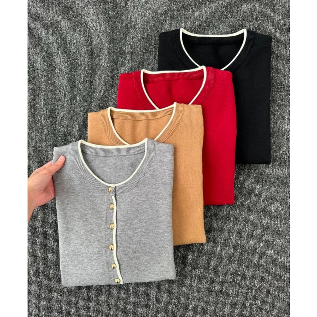 Jual [LaVaylin] LV048 Top Atasan Cardigan Kerah Bulat Wanita Korea ...