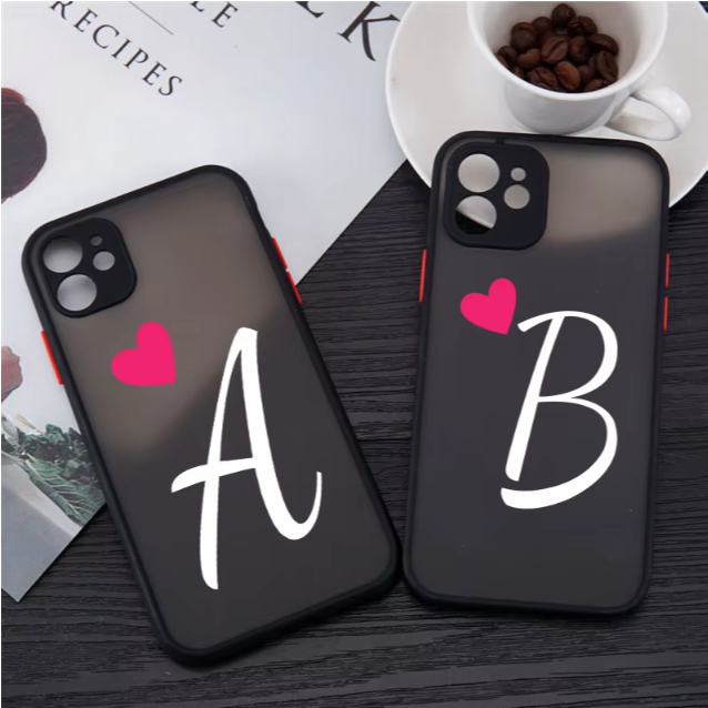 Jual Case Matte Hitam Transparan Bergambar Love Inisial Huruf Abjad ...