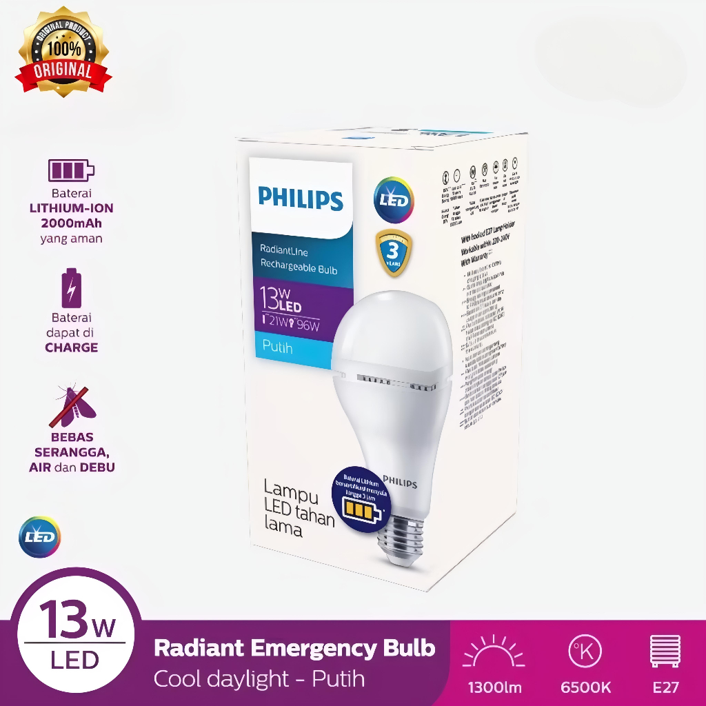 Jual Lampu LED Philips Bohlam Emergency Putih 8W 11W 13W Rechargeable Putih anti aliran E27 ...