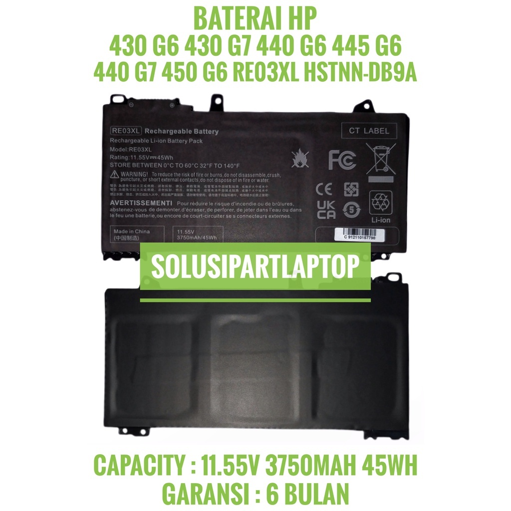 Jual Baterai HP Probook 430 G6, 440 G6, 450 G6, 430 G7, 440 G7 RE03XL ...